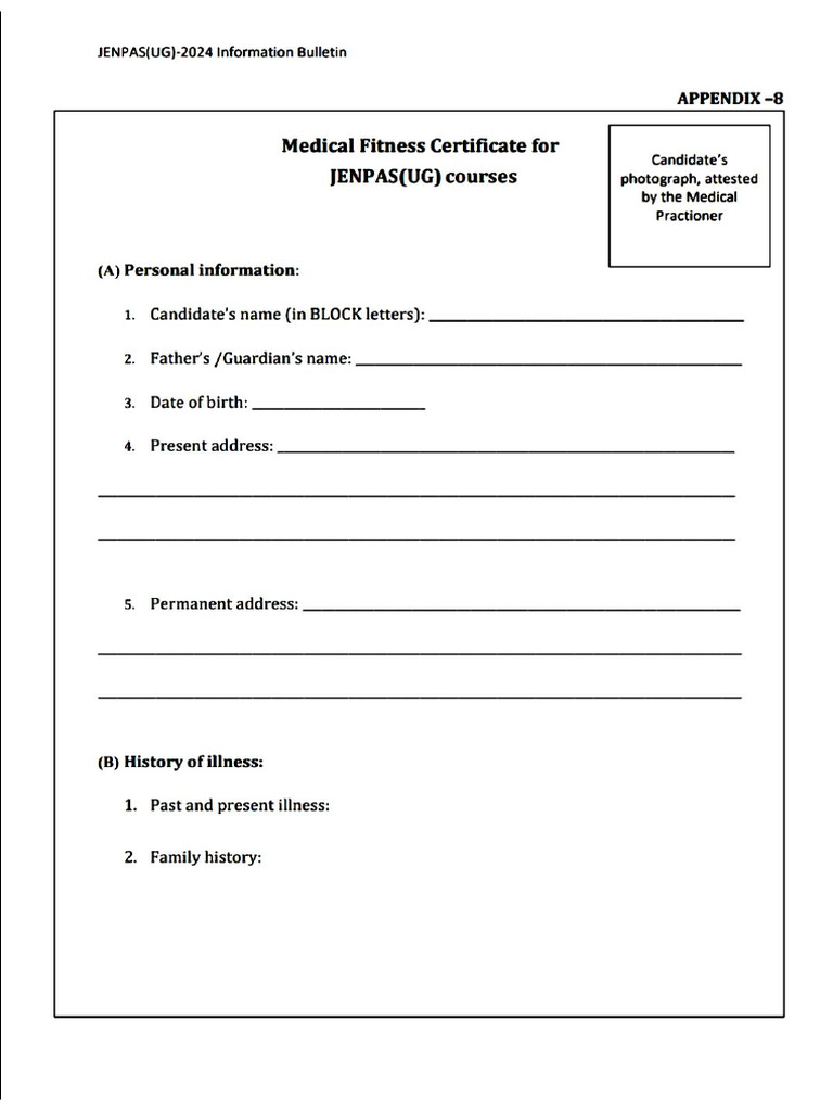 JENPAS UG 2024 Medical Fit Certificate | PDF
