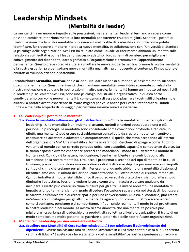 Leadership-Mindsets Transcript ITA | PDF