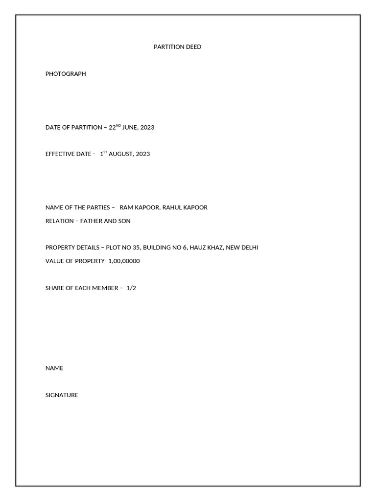 Partition Deed | PDF