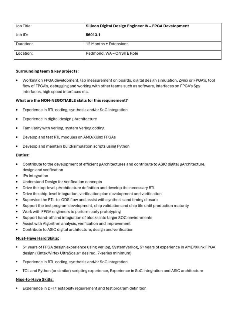 Silicon Digital Design Engineer IV - FPGA Development | PDF
