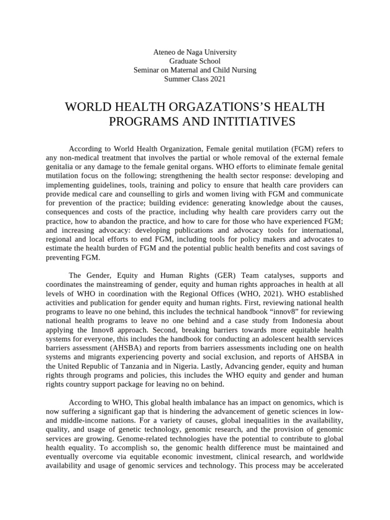 WHO Program and Initiatives Part 2 | PDF