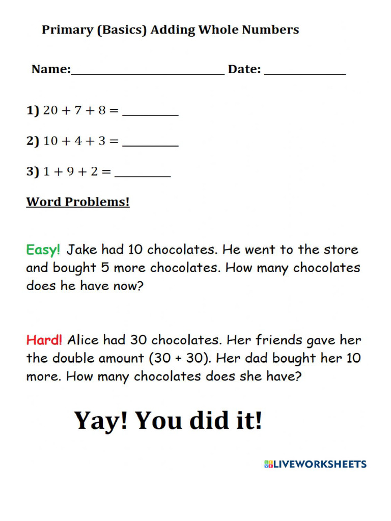 Adding Whole Numbers! | PDF