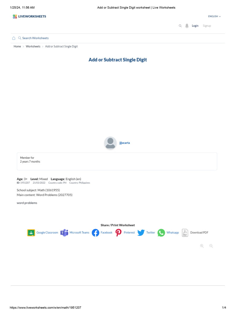 Add or Subtract Single Digit Worksheet - Live Worksheets | PDF