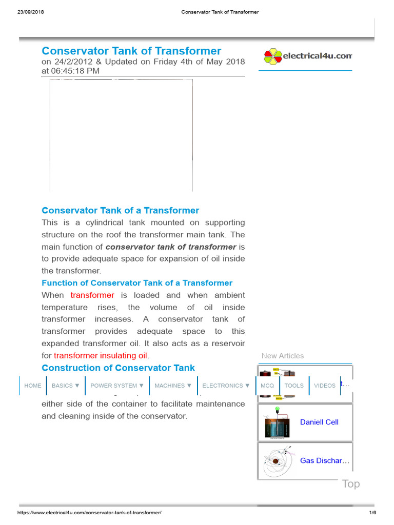 Conservator Tank of Transformer | PDF