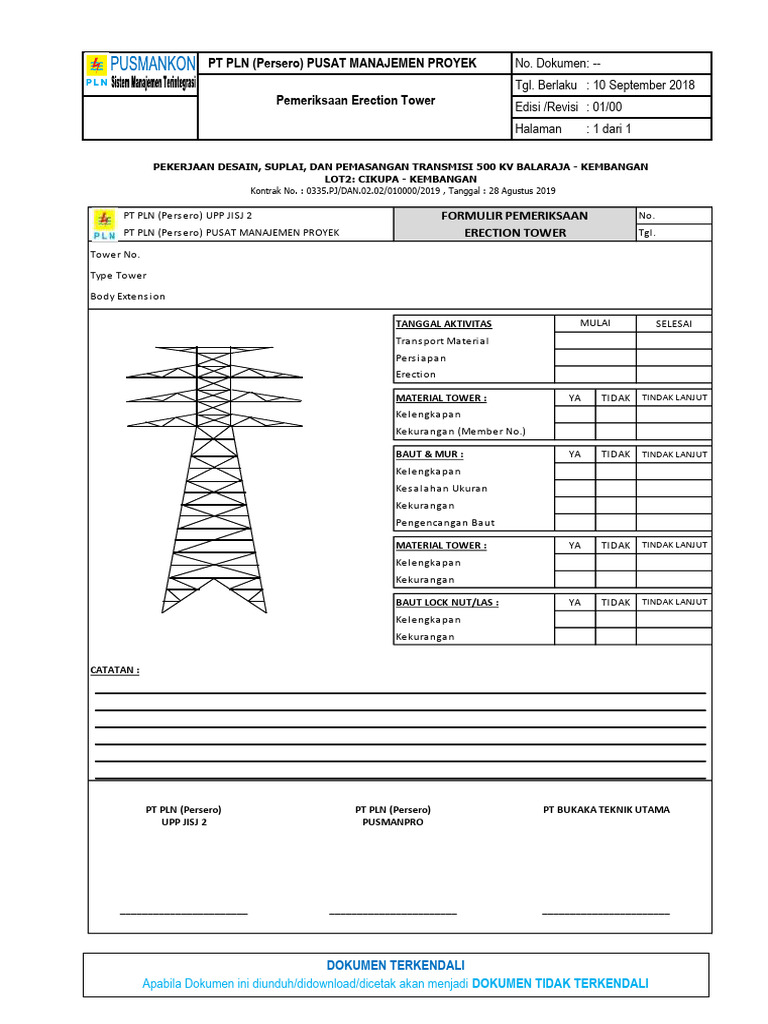Form Pemeriksaan Erection Tower | PDF