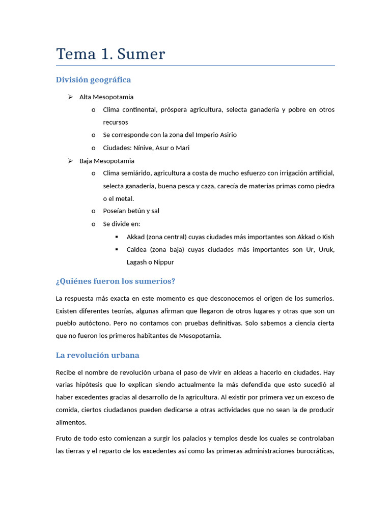 Tema 1 de Historia Antigua I | PDF | Mesopotamia | Arqueología de Iraq