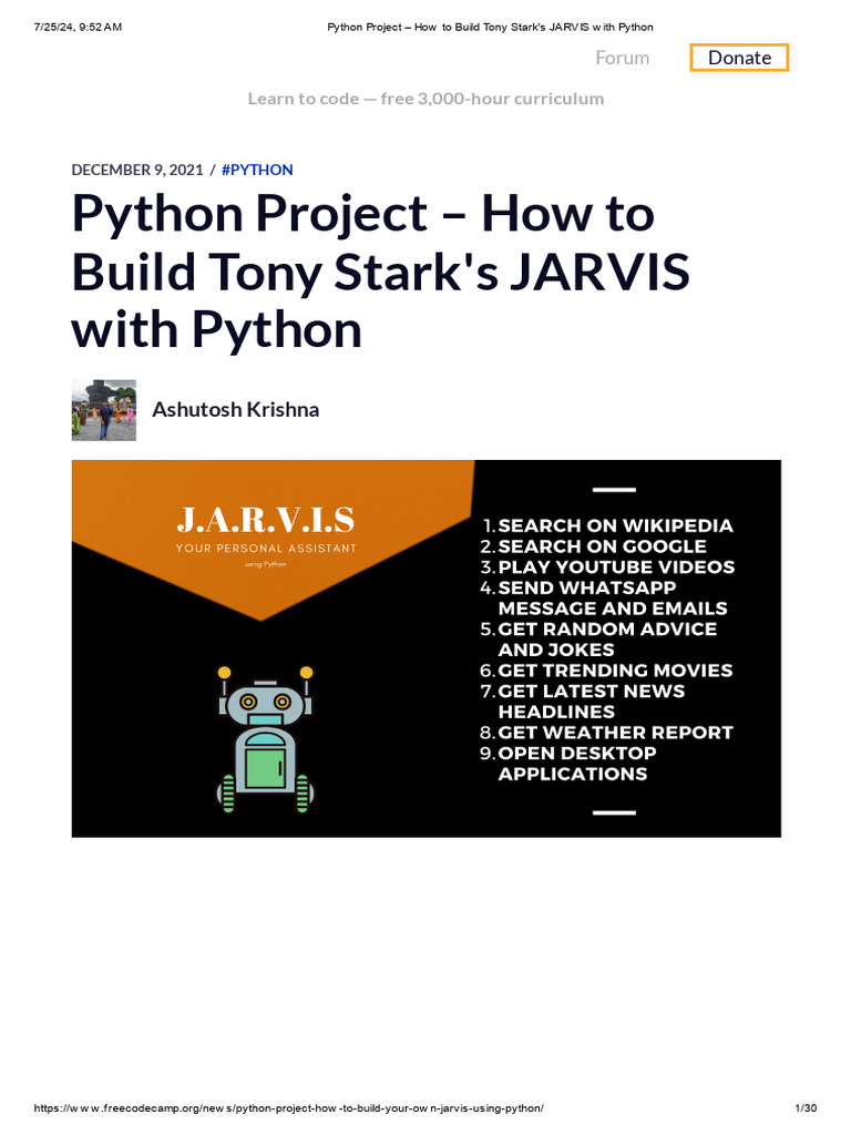 Python Project - How To Build Tony Stark's JARVIS With Python | PDF