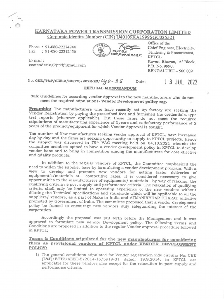 Guidelines For Vendor Approval 2022 | PDF