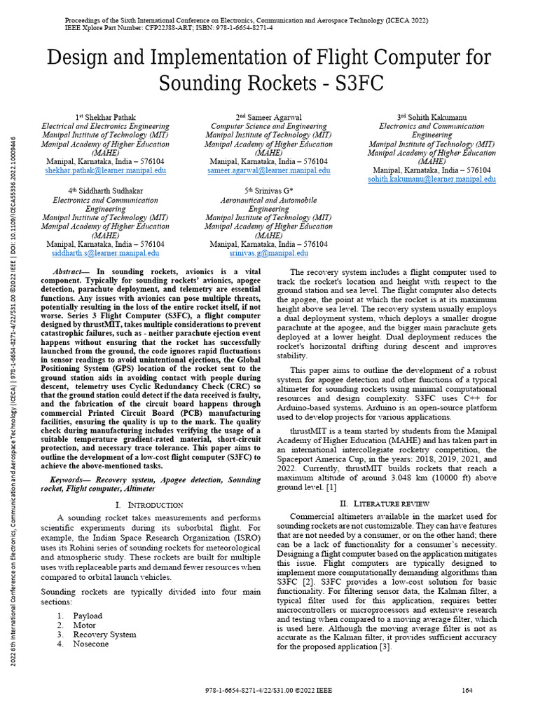 Design and Implementation of Flight Computer For Sounding Rockets - S3FC | PDF