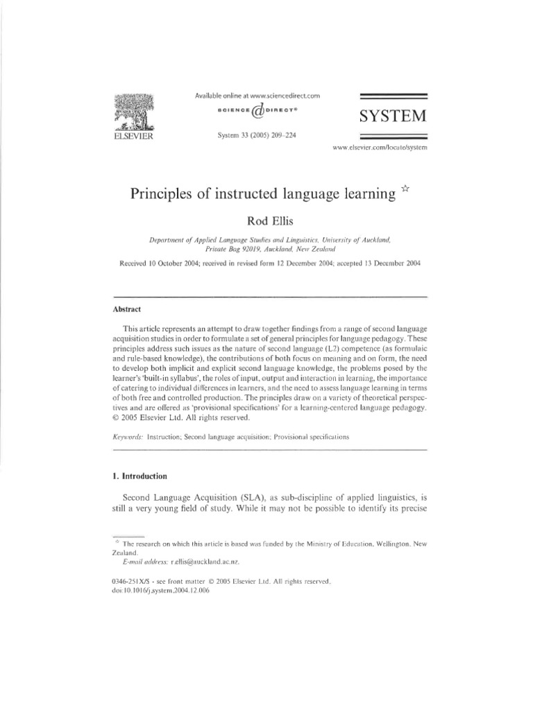 Ellis (2005) - Principles of Instructed Language Learning Rod Ellis | PDF