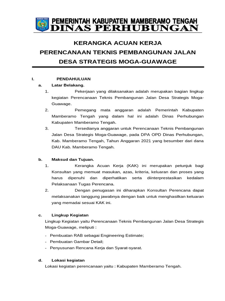 KAK Perencanaan Jalan | PDF