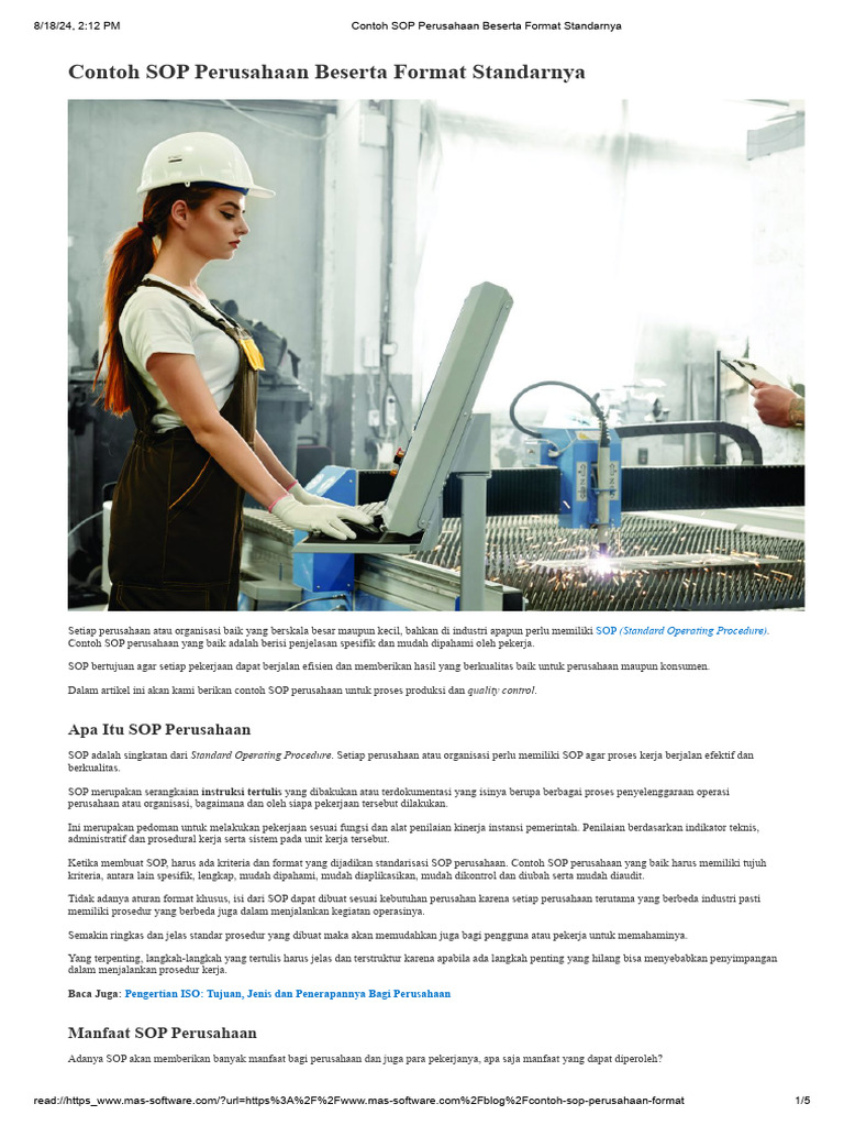 Contoh SOP Perusahaan Beserta Format Standarnya | PDF