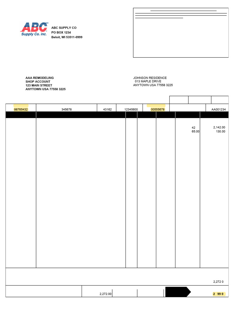 ABC Supply Sample Invoice | PDF