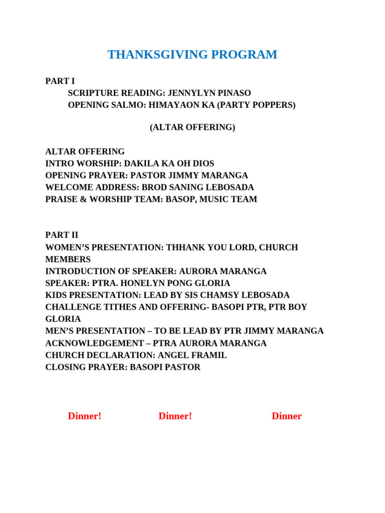 Thanksgiving Program | PDF