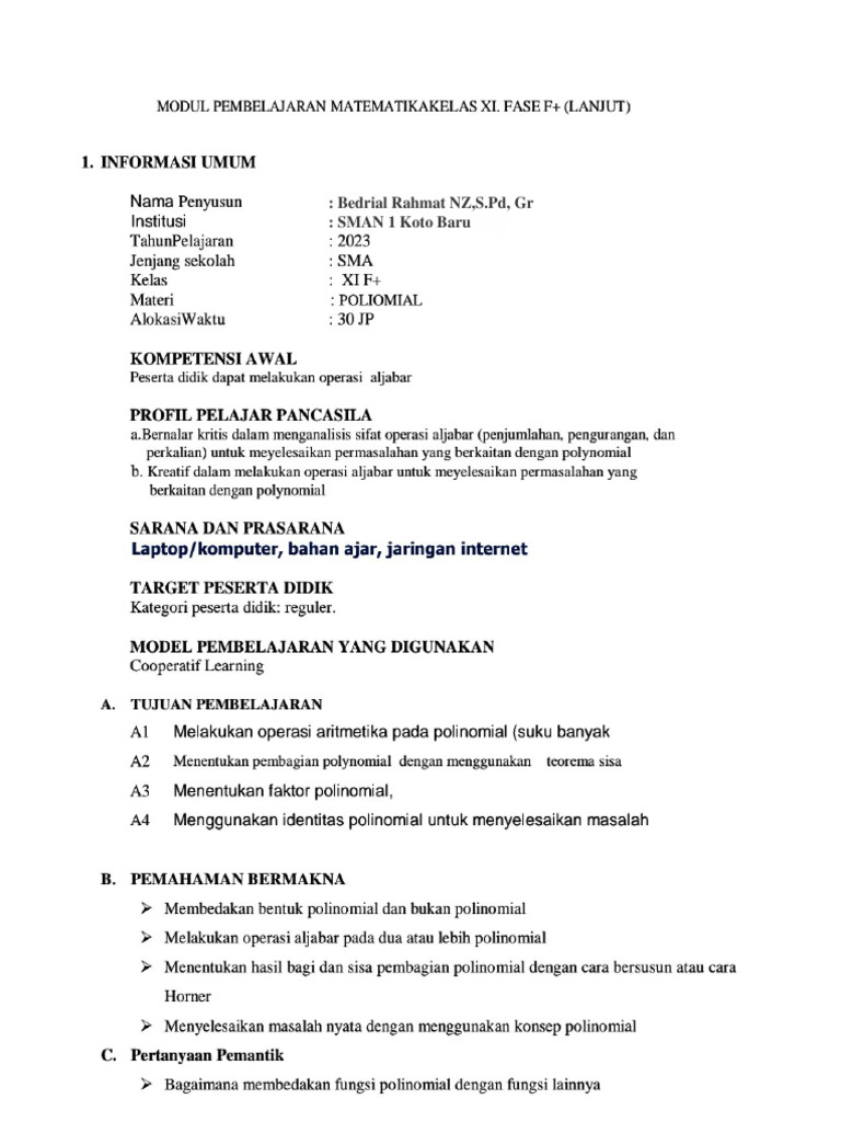 Modul Ajar - Bedrial Rahmat NZ | PDF