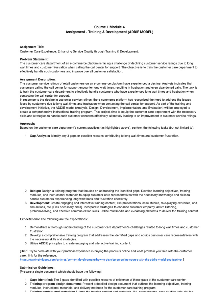 Assignment ADDIE MODEL Training and Development | PDF