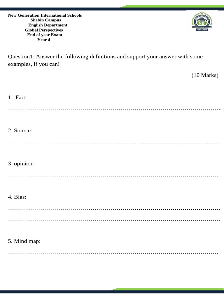 Exam Year 4 Test 1 | PDF