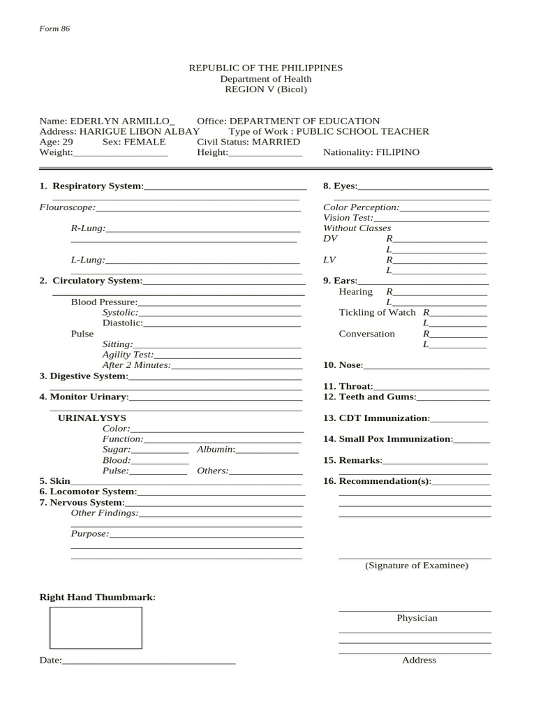 Form-86 Medical Return To Duty | PDF | Blood Pressure | Physiology