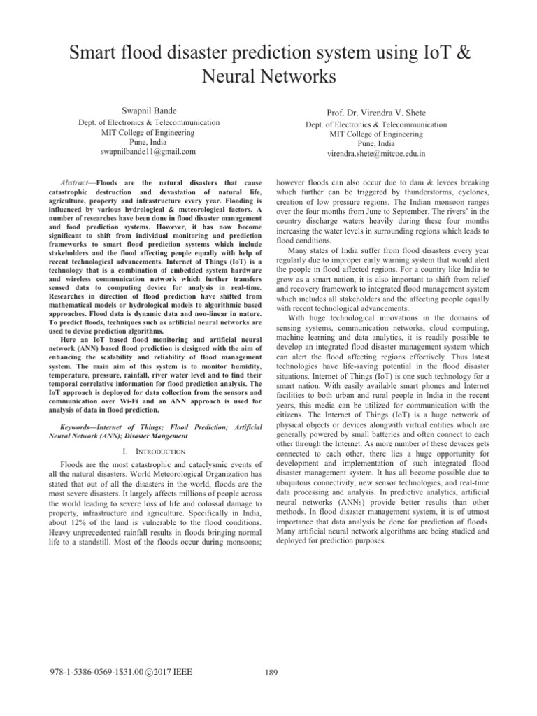 Smart Flood Disaster Prediction System Using IoT Amp Neural Networks | PDF Smart Flood Disaster Prediction System Using IoT Amp Neural Networks | PDF
