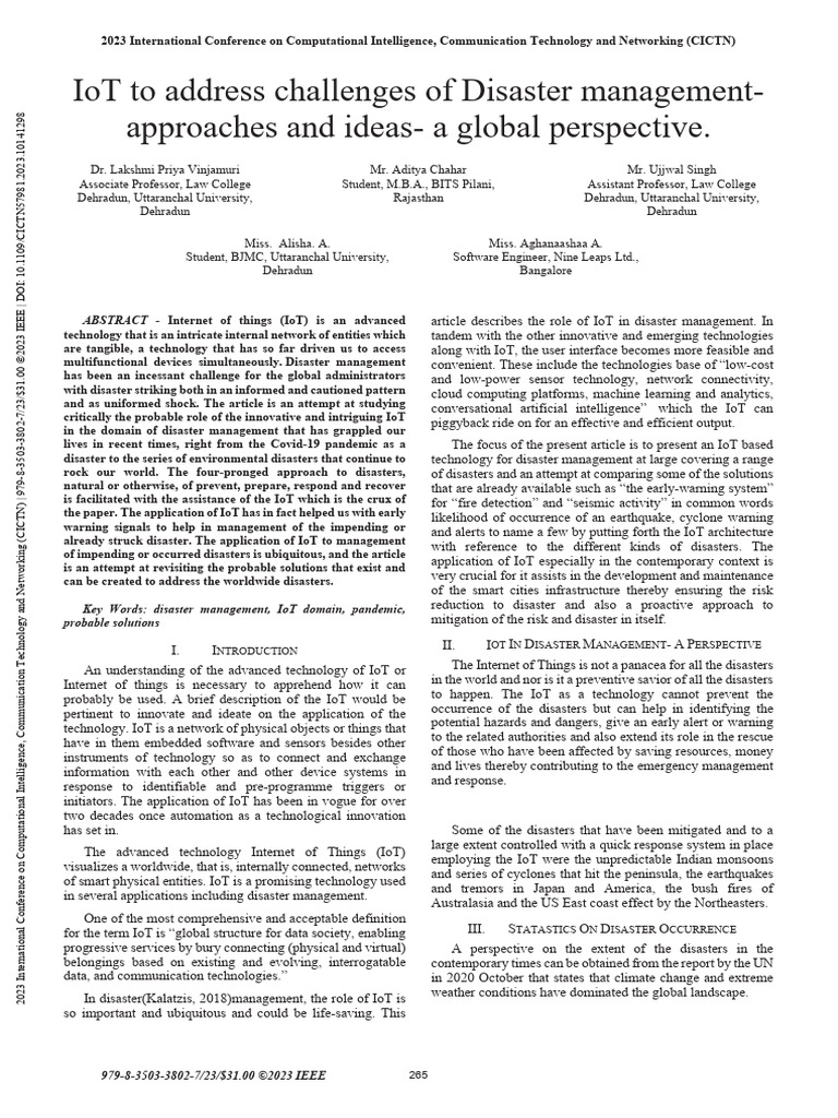 IoT To Address Challenges of Disaster Management - Approaches and Ideas ...