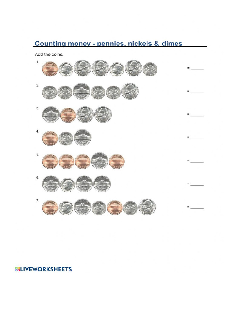 Counting Money - Pennies, Nickels, and Dimes | PDF