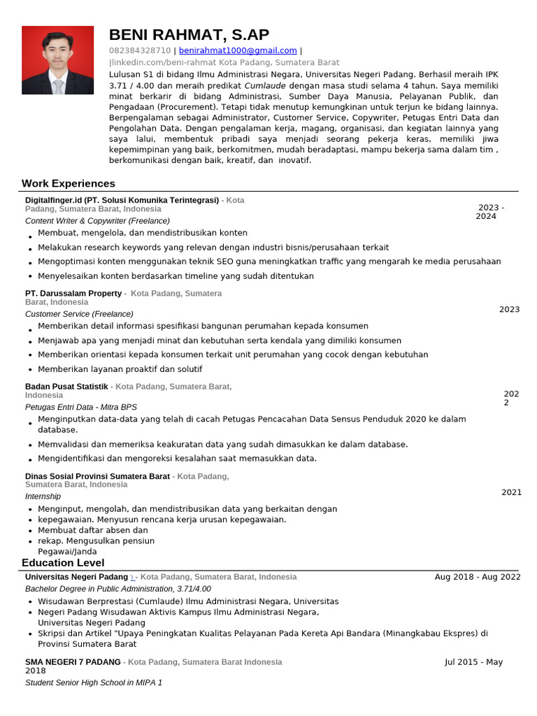 CV Bindo Tahun | PDF