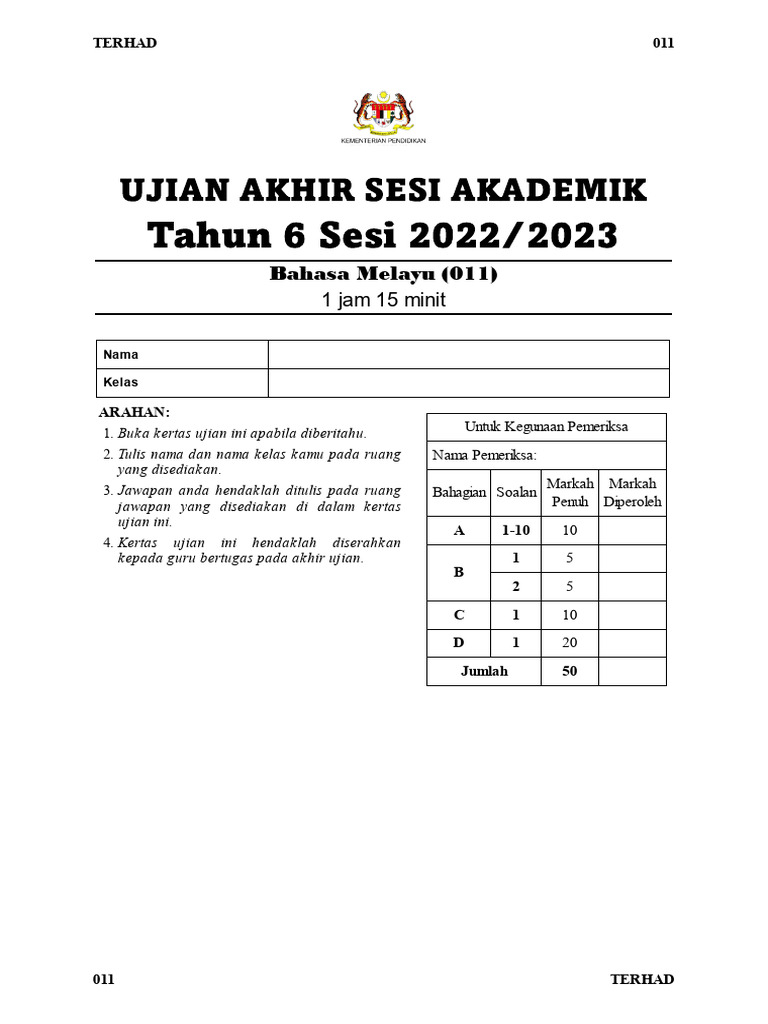 BM T6 Uasa 8 Jan | PDF