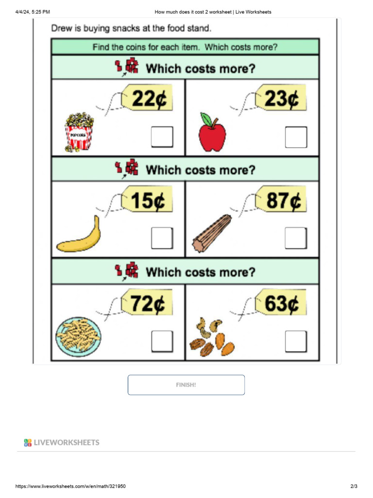 How Much Does It Cost 2 Worksheet - Live Worksheets | PDF