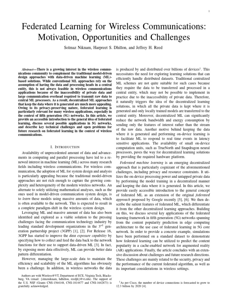 Federated Learning For Wireless Communications: Motivation ...