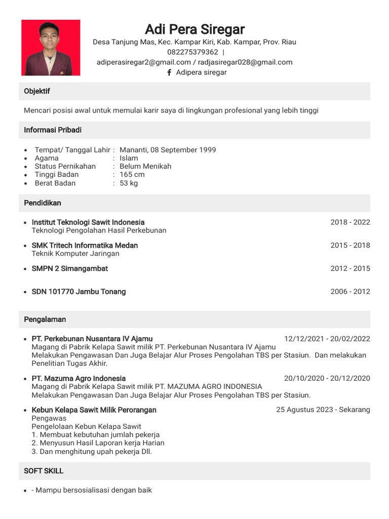 Resume - Adi Pera Siregar (BMDP Agronomy 2024) | PDF