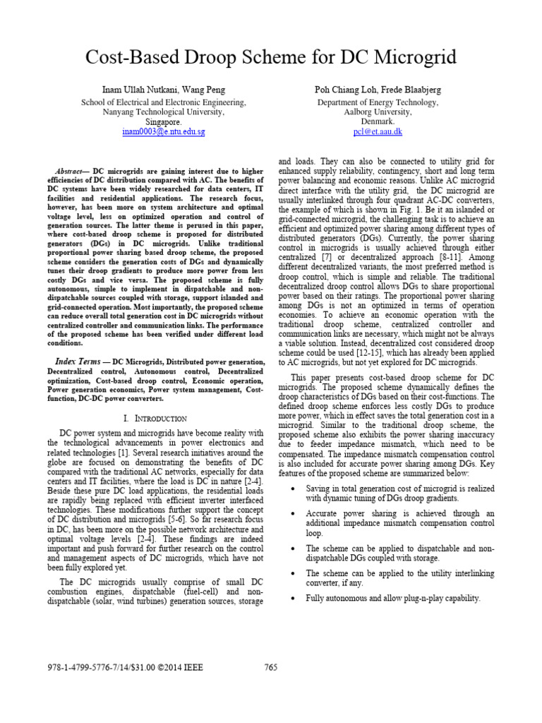 Cost-Based Droop Scheme For DC Microgrid | PDF Cost-Based Droop Scheme For DC Microgrid | PDF