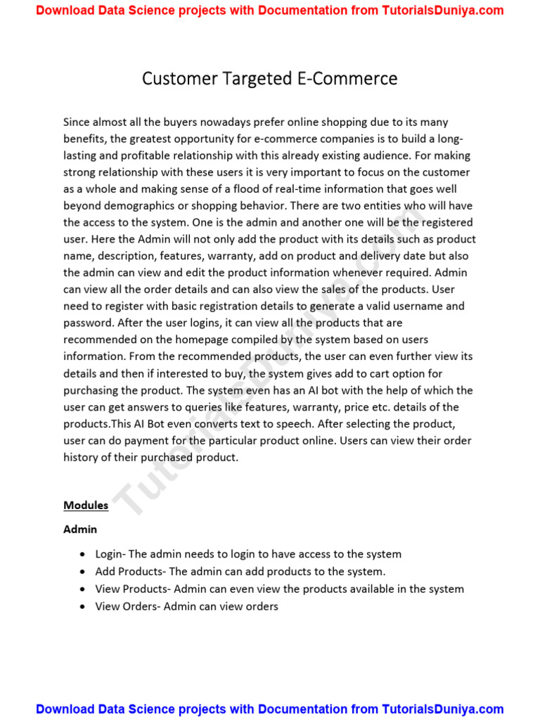 Customer Targeted E-Commerce Data Science Project | PDF