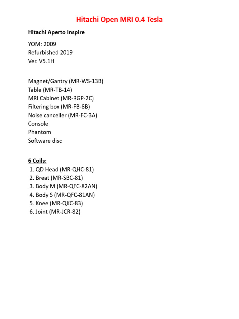 Hitachi Aperto 0.4 Tesla MRI Overview | PDF | Science & Mathematics ...