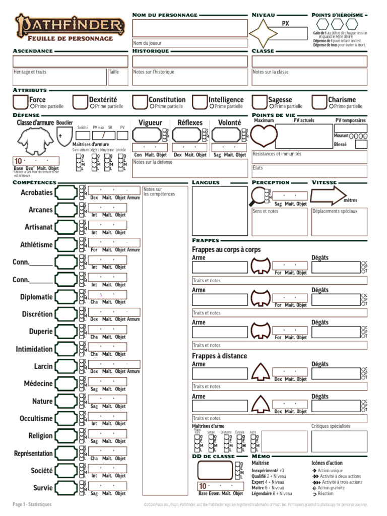 Feuille de Personnage Remaster (Éditable) 1.1 | PDF