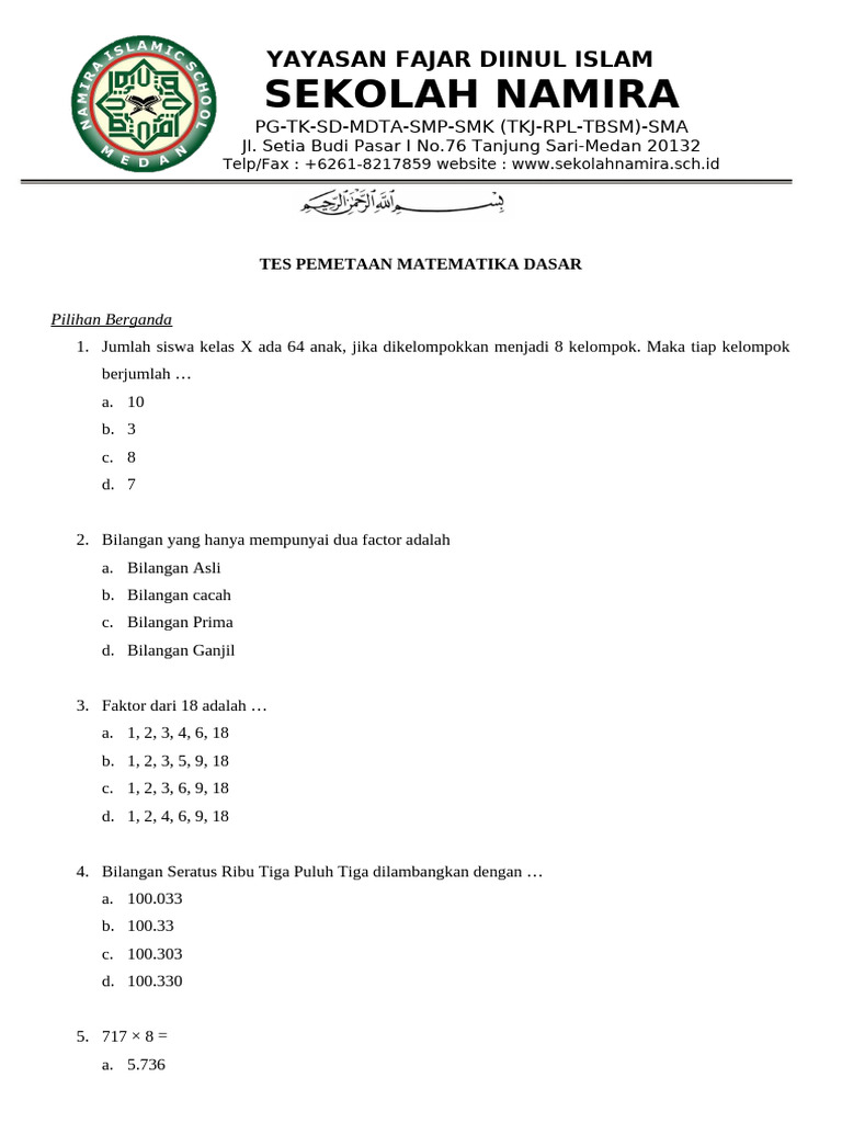 Tes Pemetaan Soal Matdas Pdf