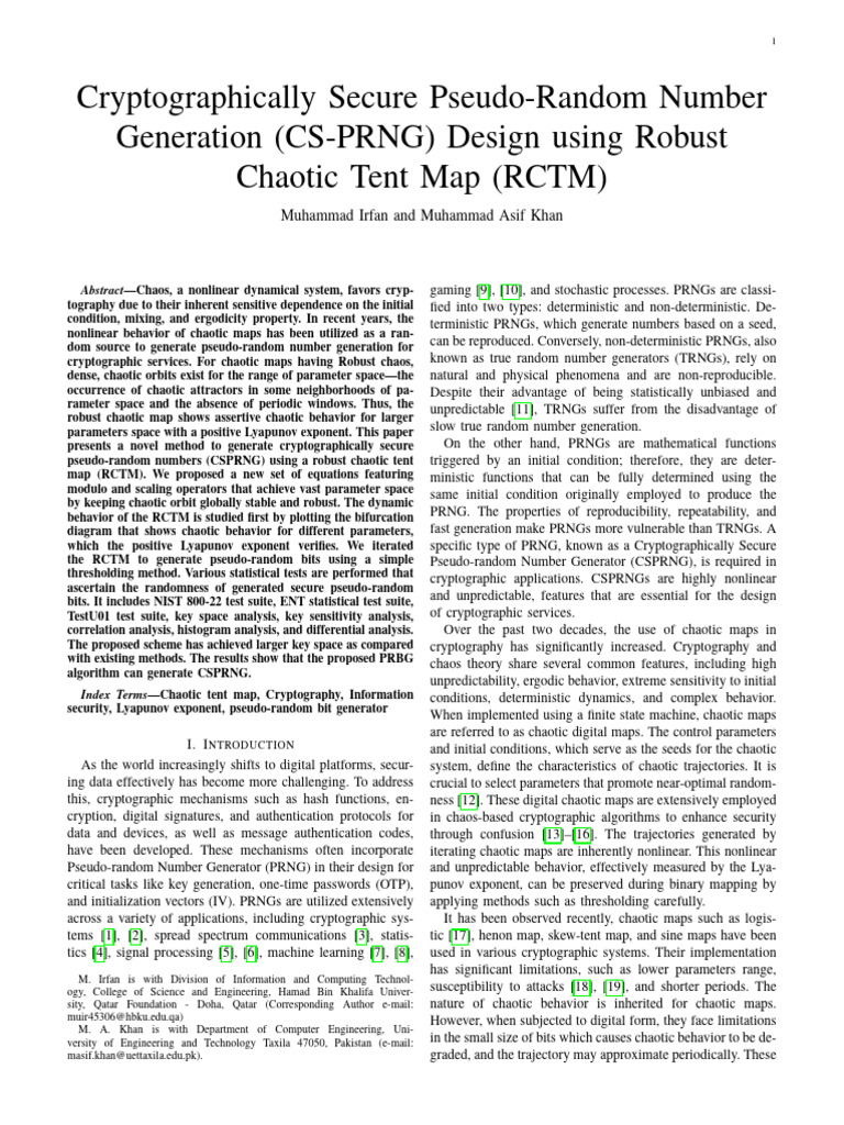 Cryptographically Secure Pseudo-Random Number Generation (CS-PRNG) Design Using Robust Chaotic ...