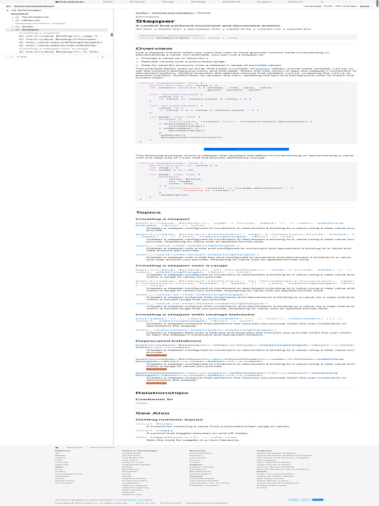 Stepper - Apple Developer Documentation | PDF