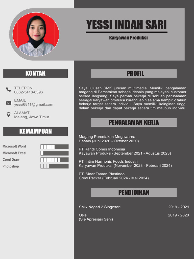 CV Yessi Indah Sari | PDF