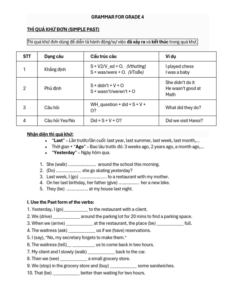 Grammar For Grade 4 | PDF