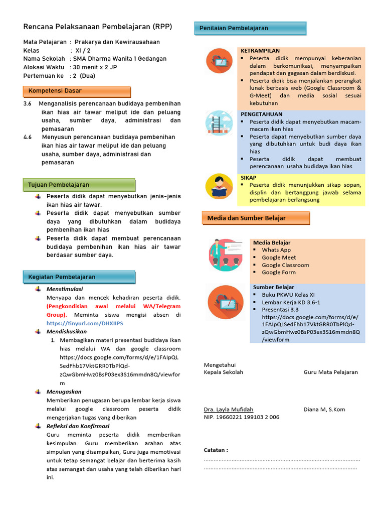 RPP Budidaya Ikan Hias Air Tawar 2 | PDF