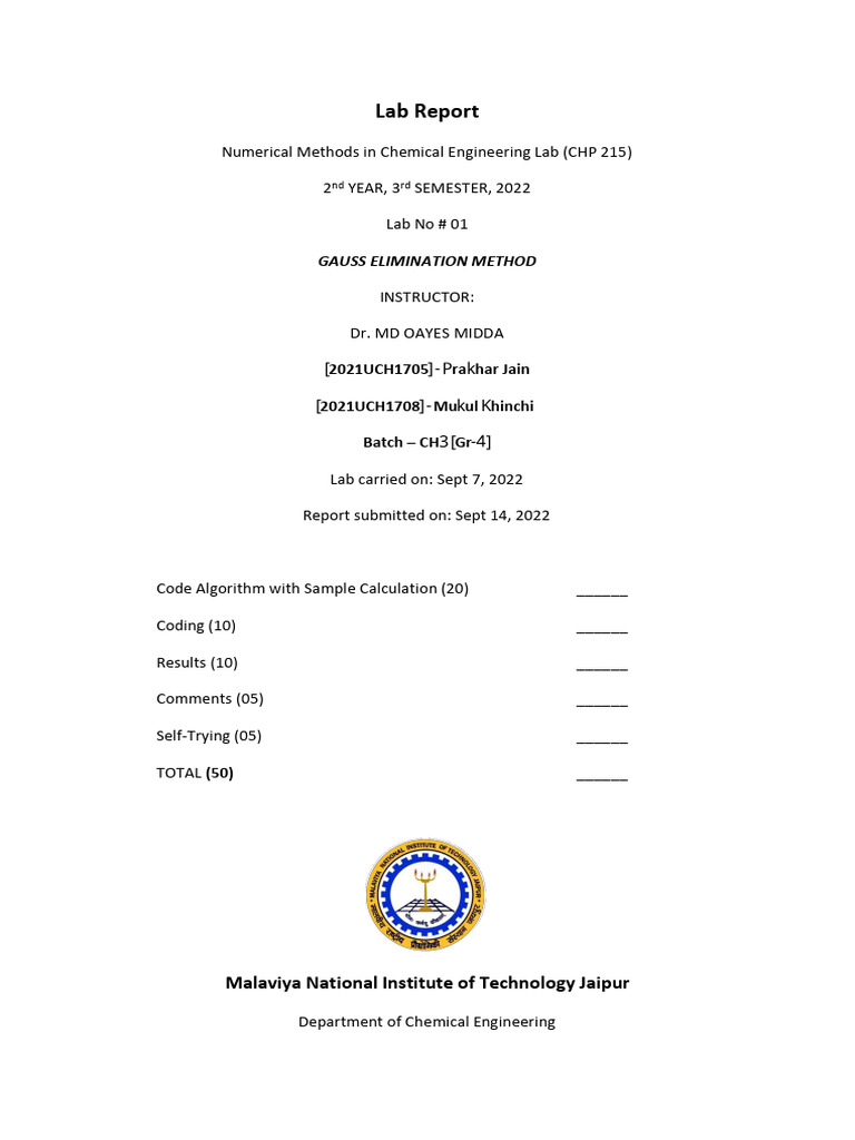 Gauss Elimination Lab Report | PDF | Algorithms | Teaching Methods ...