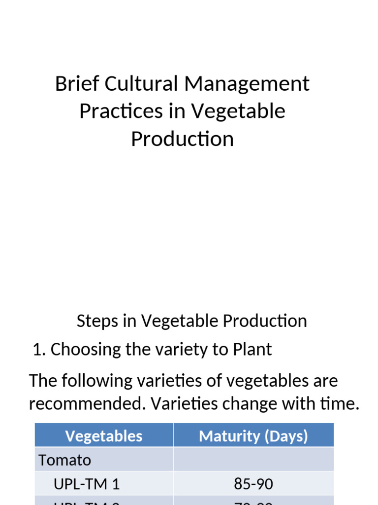 Brief Cultural Management Practices in Vegetable Production | PDF