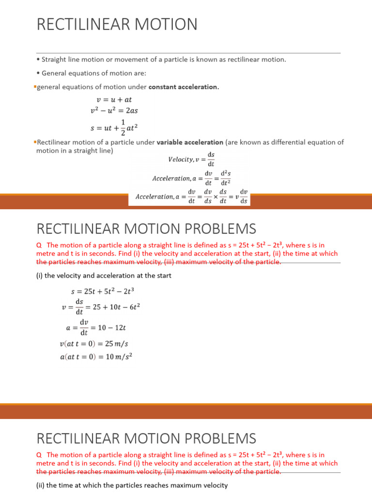Rectilinear Motion | PDF