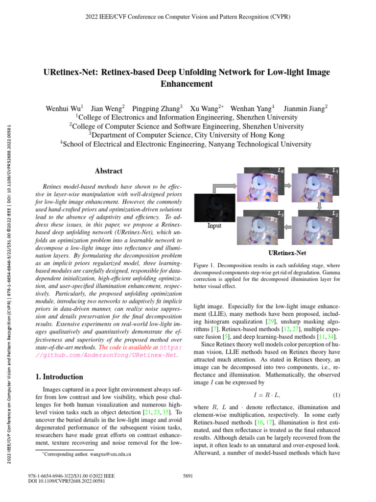 URetinex-Net Retinex-Based Deep Unfolding Network For Low-Light Image Enhancement | PDF ...