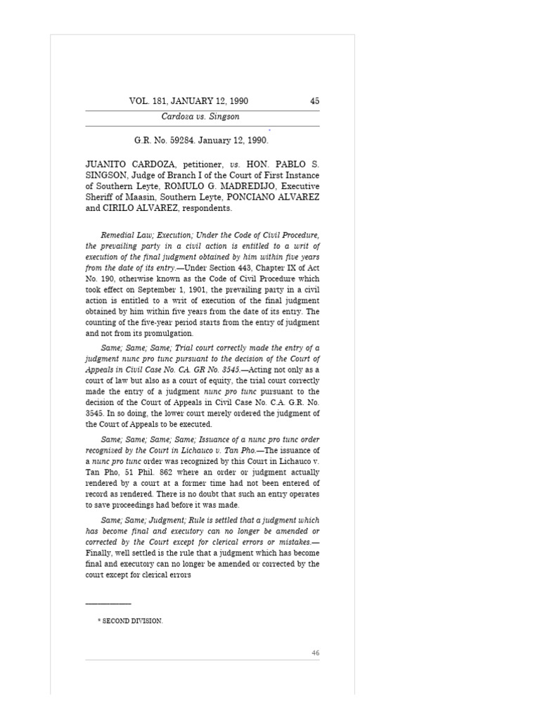 G.R. No. 59284 - Cardoza vs. Singson | PDF