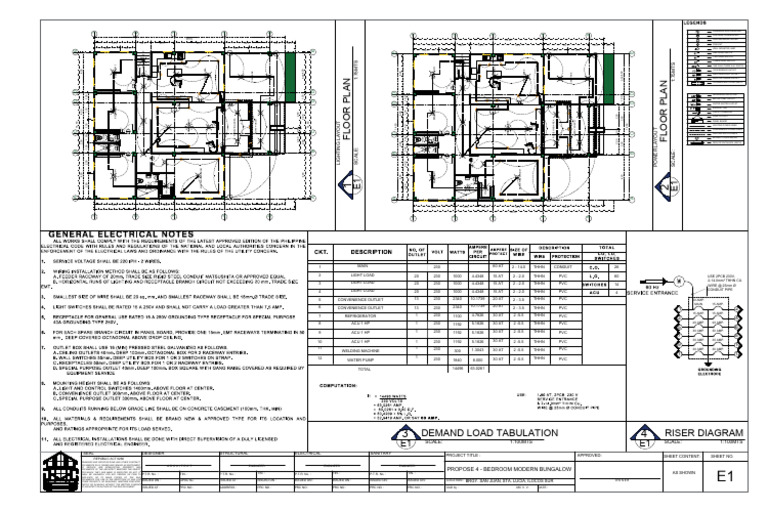 Demand Load Tabulation Riser Diagram: General Electrical Notes | PDF