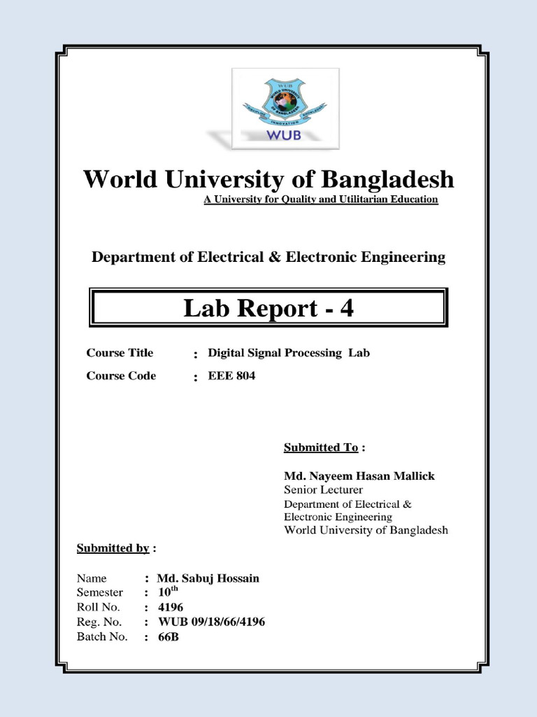 Digital Signal Processing Lab 4 Md. Sabuj Hossain 4196 - 66B | PDF