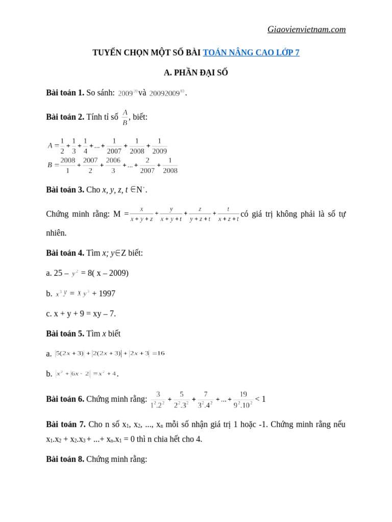 70 Bai Tap Toan Nang Cao Lop 7 | PDF