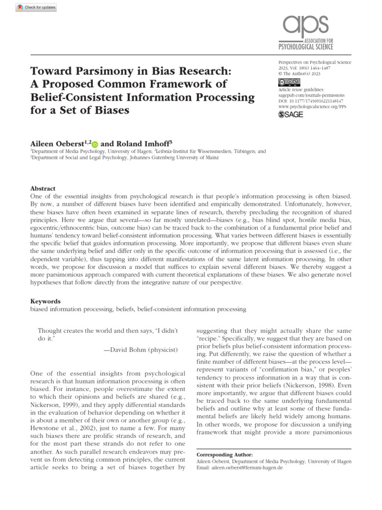 Toward Parsimony in Bias Research - A Proposed Common Framework of Belief-Consistent Information ...