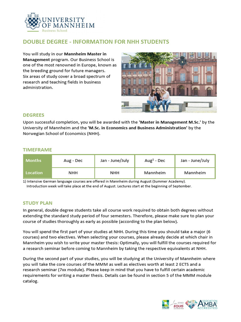 Nhh-To-Mannheim Profile and Study Plan-2 | PDF